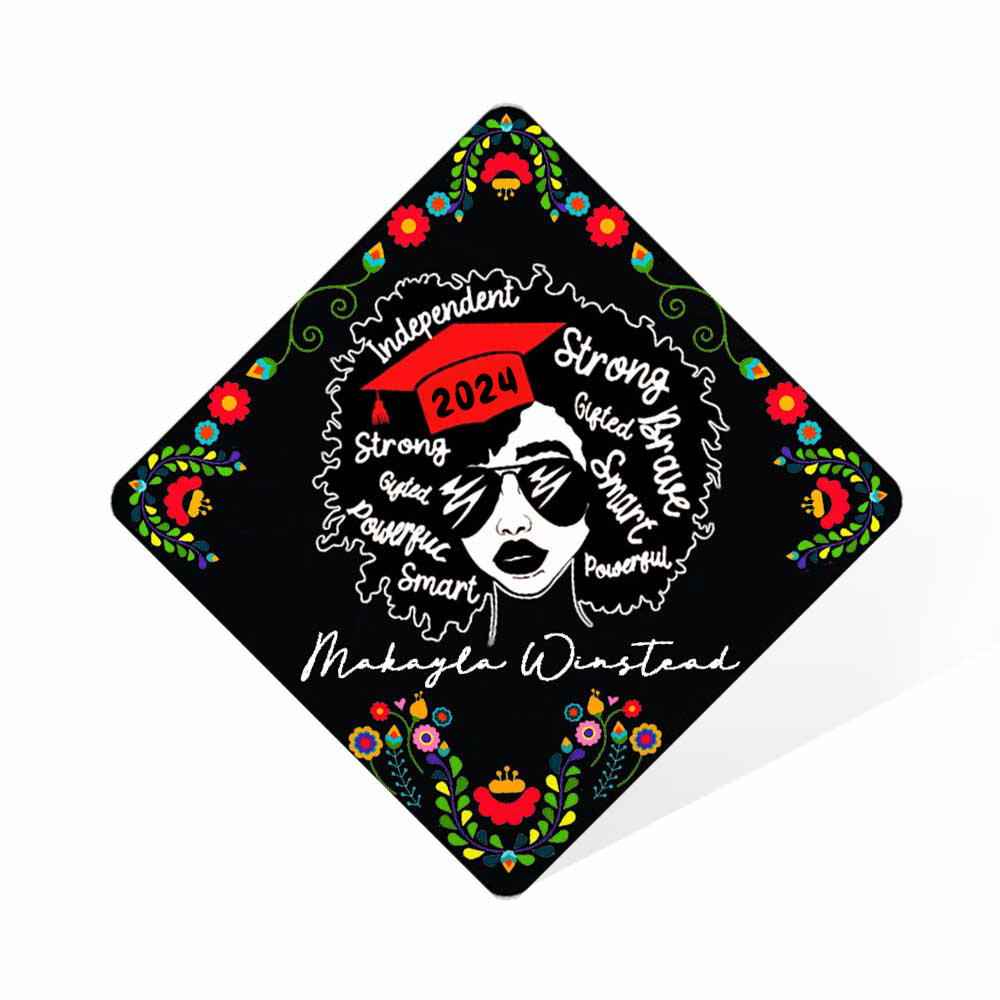 Personalized Floral Strong Girl Grad Cap Topper with Name Class of 2024 ...