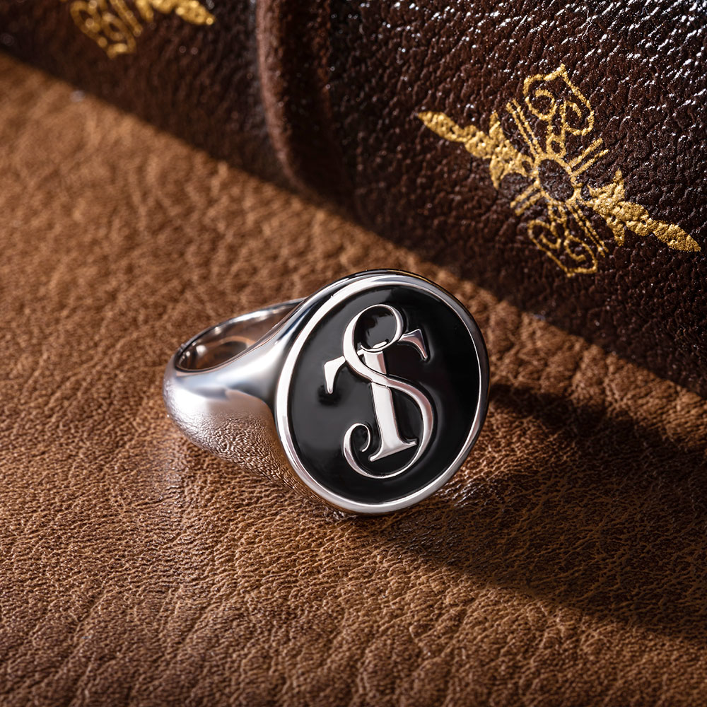 Personalized Initials Stacked Signet Ring with Engraved Text Engagement ...