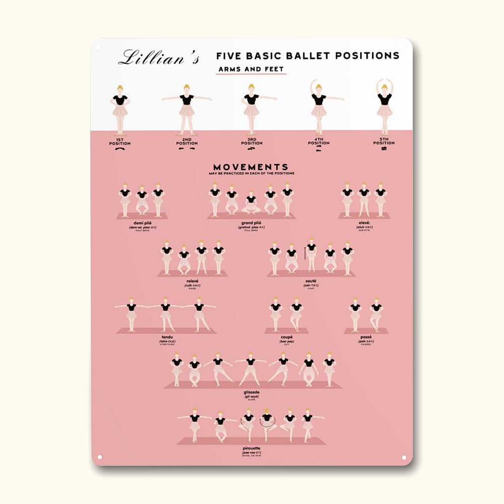 Personalized Ballet Dance Positions & Movements Tin Sign Plaque ...