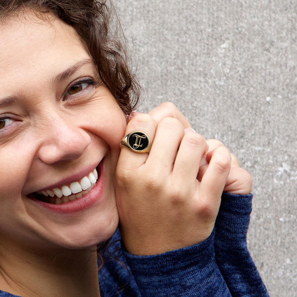 Personalized Initials Stacked Signet Ring with Engraved Text Engagement ...