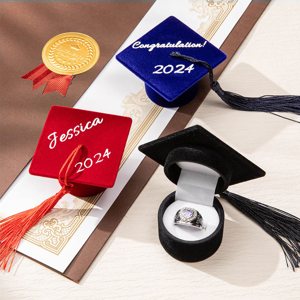 Personalized Class of 2024 Graduation Cap Design Ring Box with Name and ...