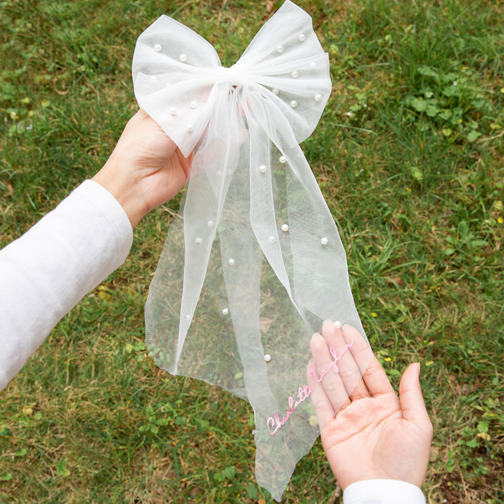 Personalized Pearl White Bride Bow Clip Veil Headdress Hen Party ...