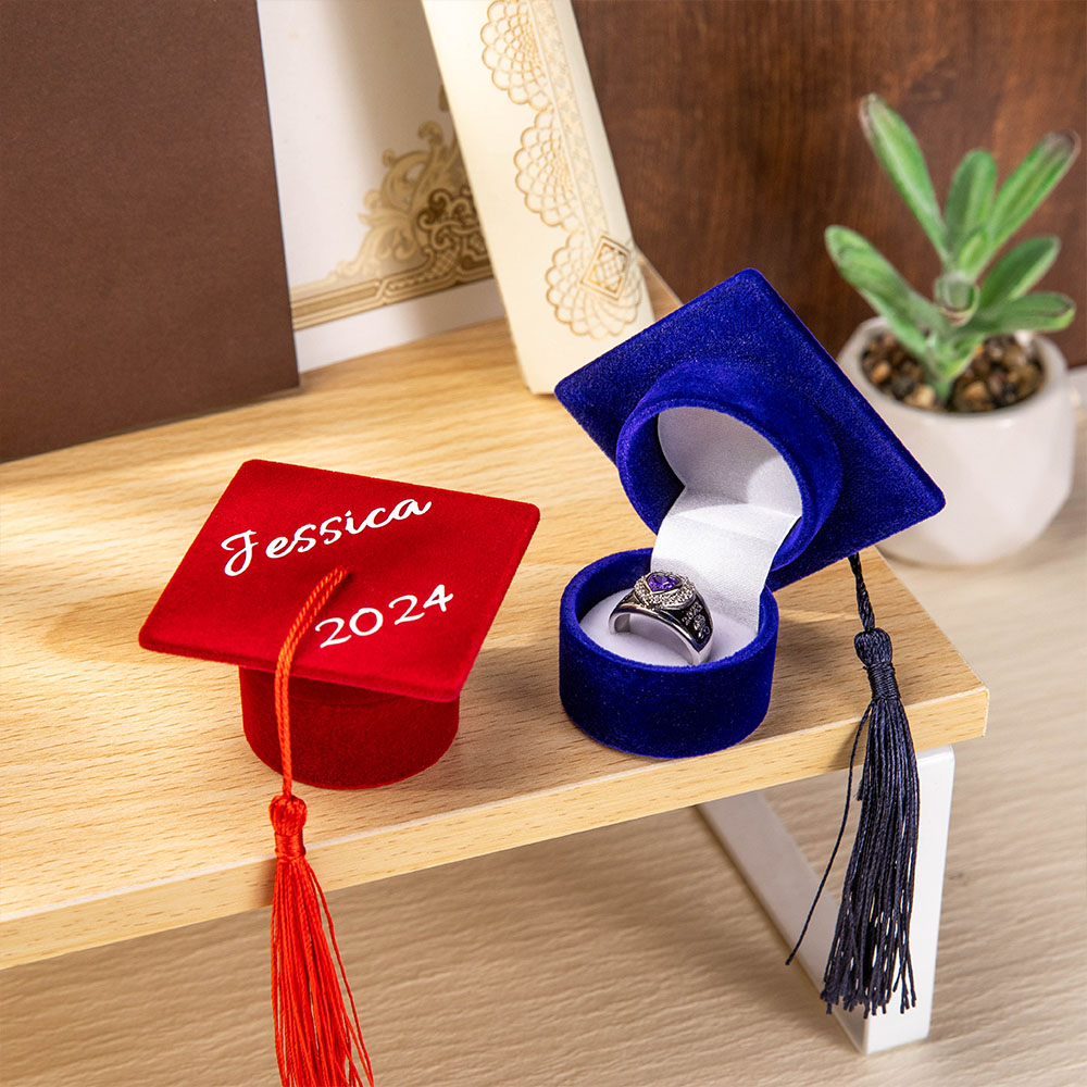 Personalized Class of 2024 Graduation Cap Design Ring Box with Name and ...