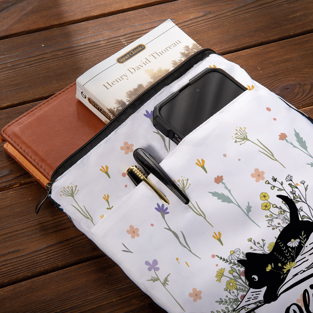 Personalized Floral Black Cat Waterproof Book Sleeve Protector with ...