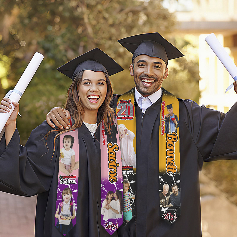 Personalized Multicolor Photo Graduation Stole with Text Class of 2024 ...