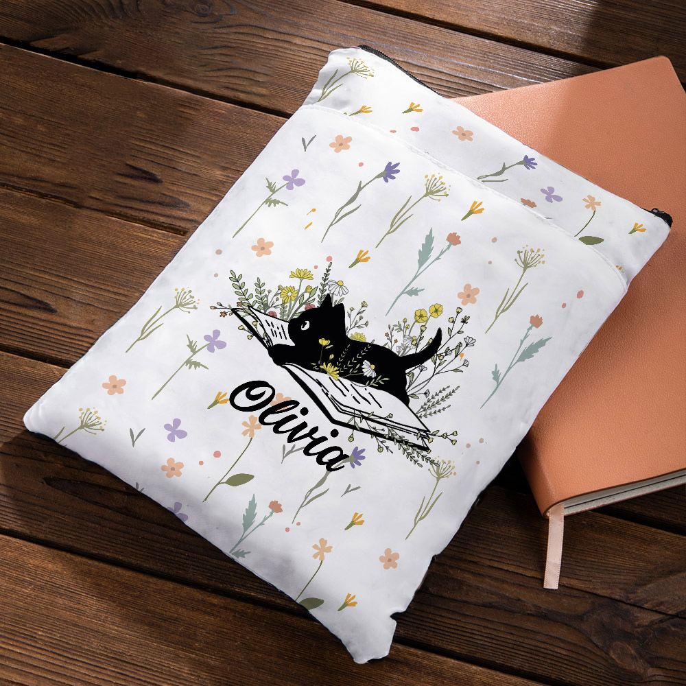 Personalized Floral Black Cat Waterproof Book Sleeve Protector with ...