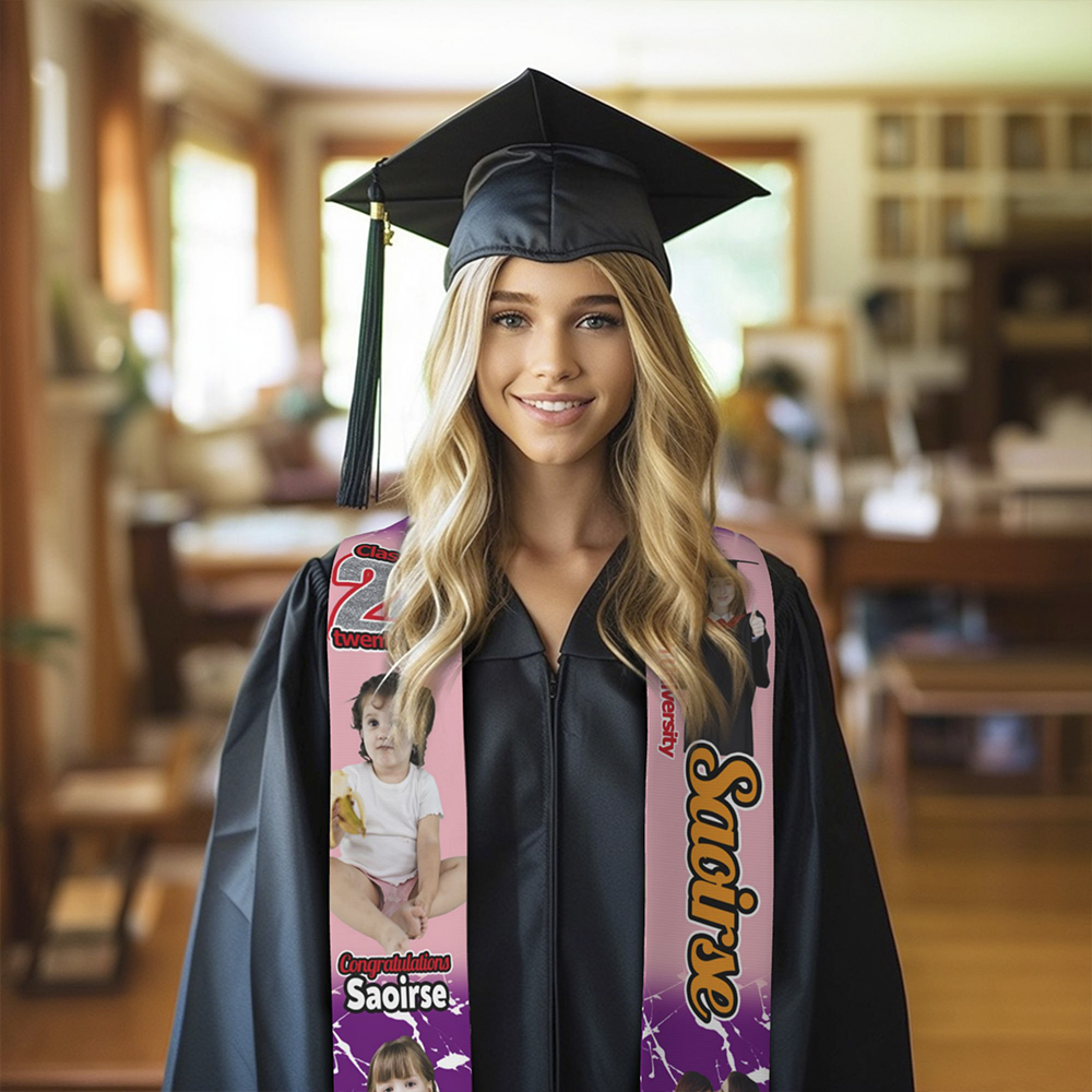 Personalized Multicolor Photo Graduation Stole with Text Class of 2025 ...