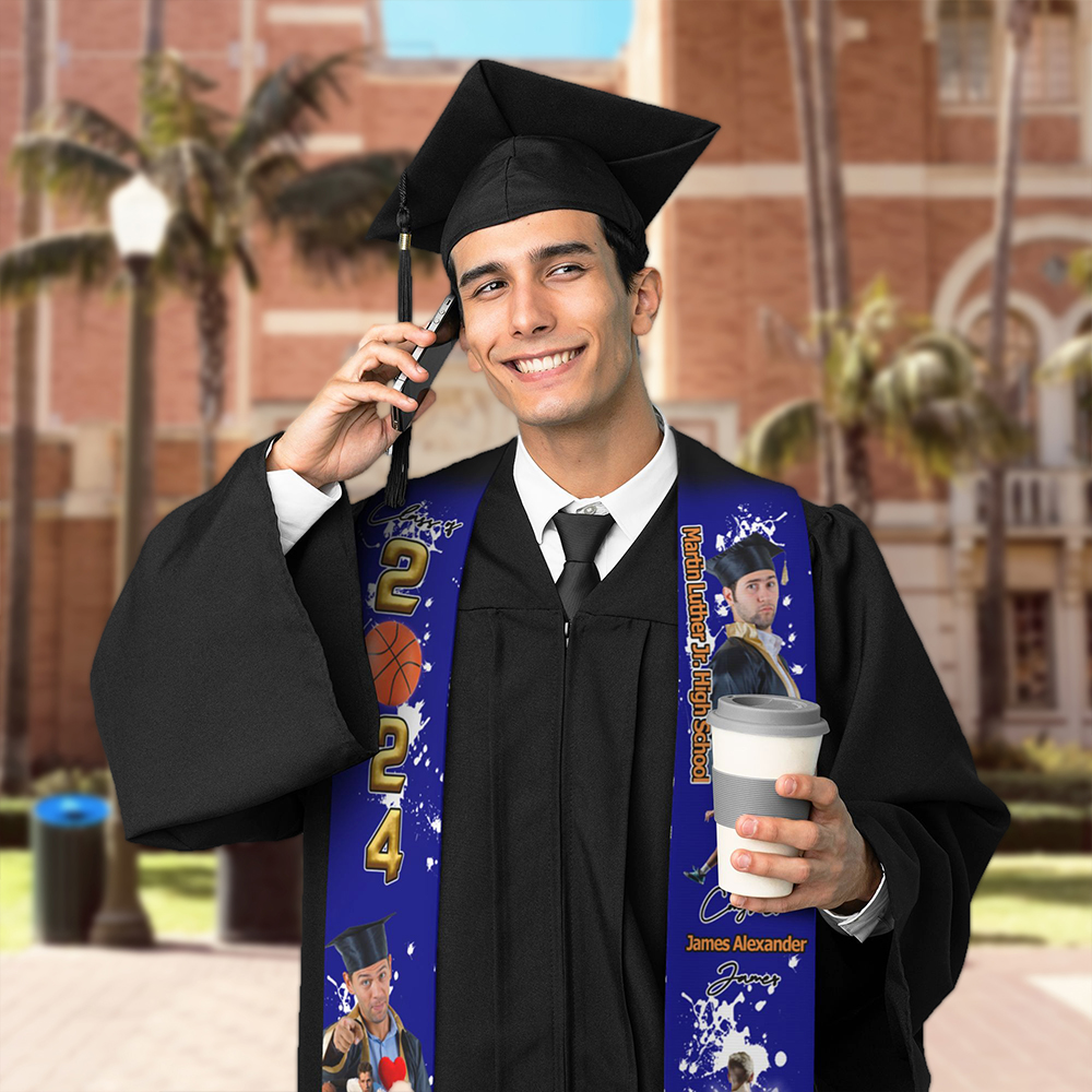 Personalized Photo Collage Multicolor Sport Graduation Stoles with Text ...