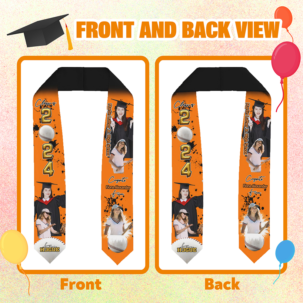 Personalized Photo Collage Multicolor Sport Graduation Stoles with Text ...