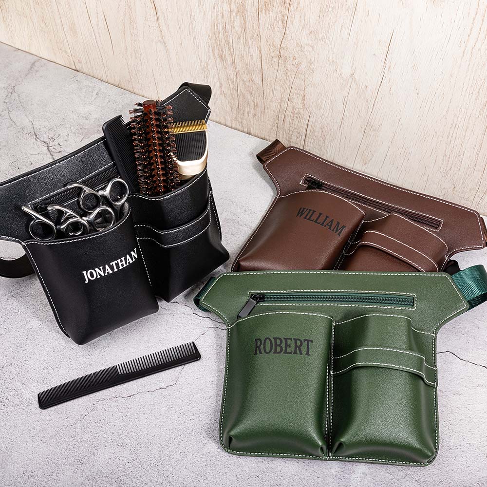 Personalized Multi-Compartment Leather Hairdressing Scissors Waist Bag ...