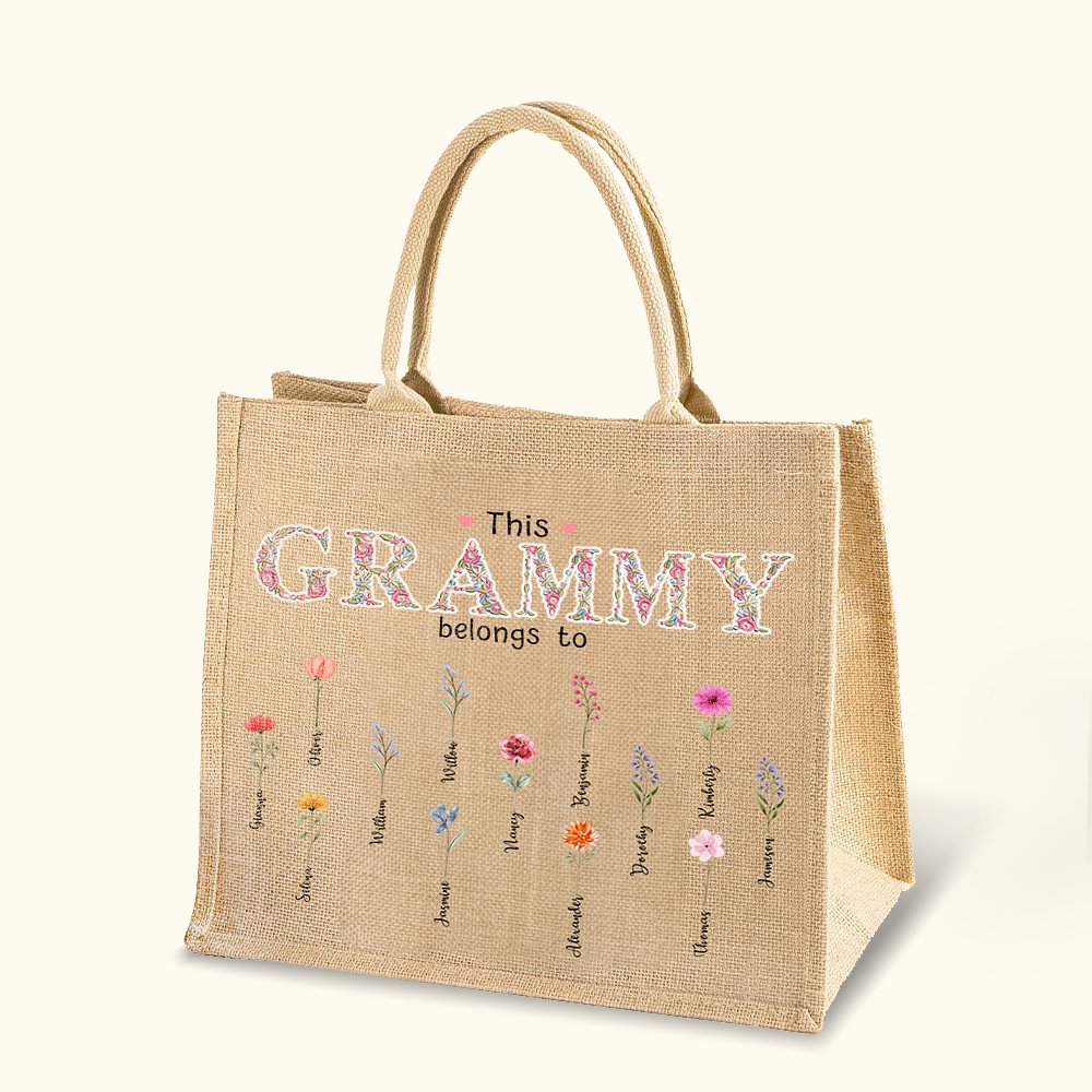 Personalized Birth Flower Jute Tote bag with Beautiful Birth Flower ...