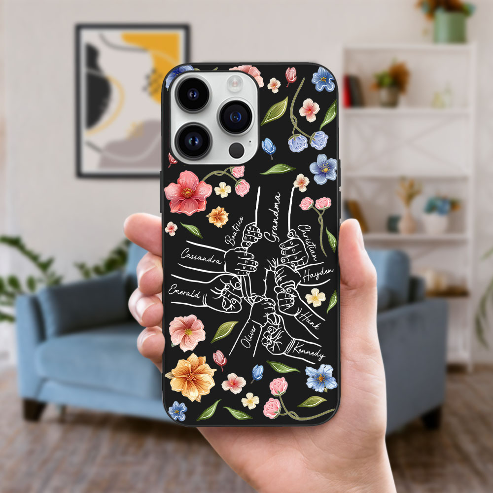 Personalized Holding Hands Watercolor Flower Black Phone Case for ...