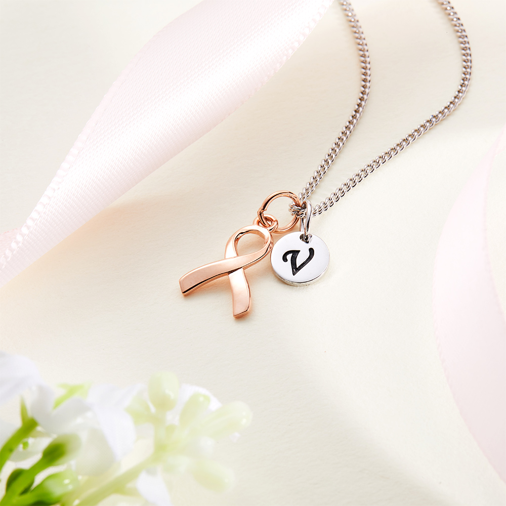 Personalized Sterling Silver Breast Cancer Awareness Necklace with Pink ...