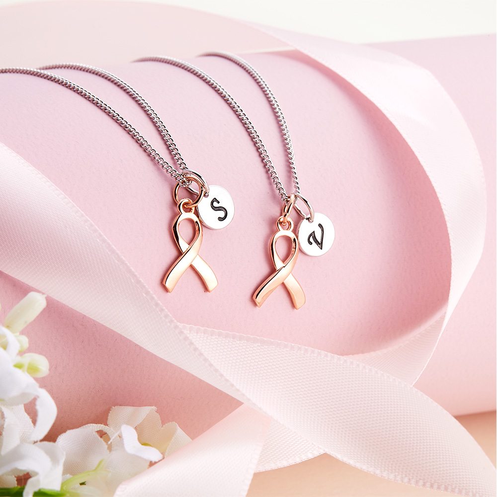 Personalized Sterling Silver Breast Cancer Awareness Necklace with Pink ...