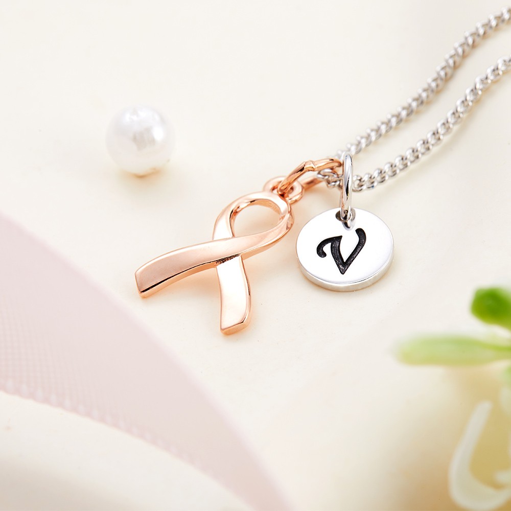Personalized Sterling Silver Breast Cancer Awareness Necklace with Pink ...