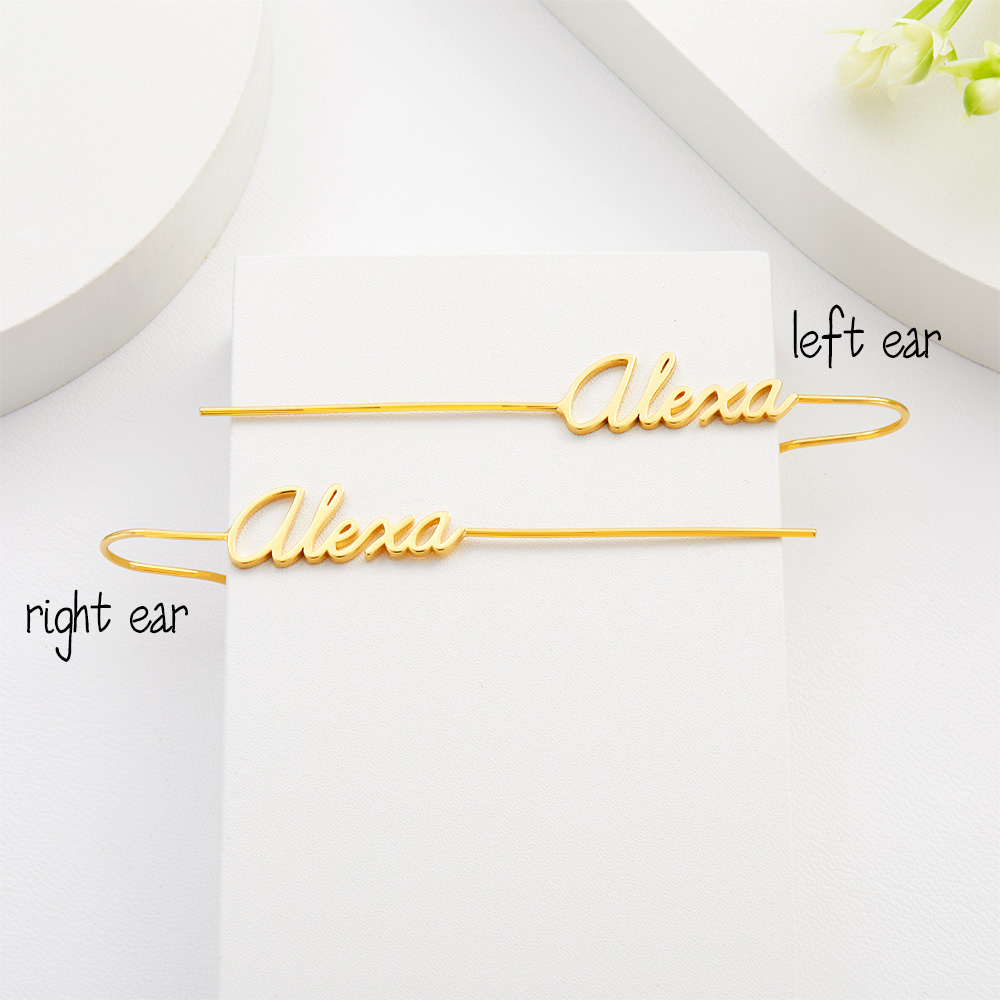 Personalized Ear Wrap Crawler Hook Earrings with Name No Piercing Ear ...