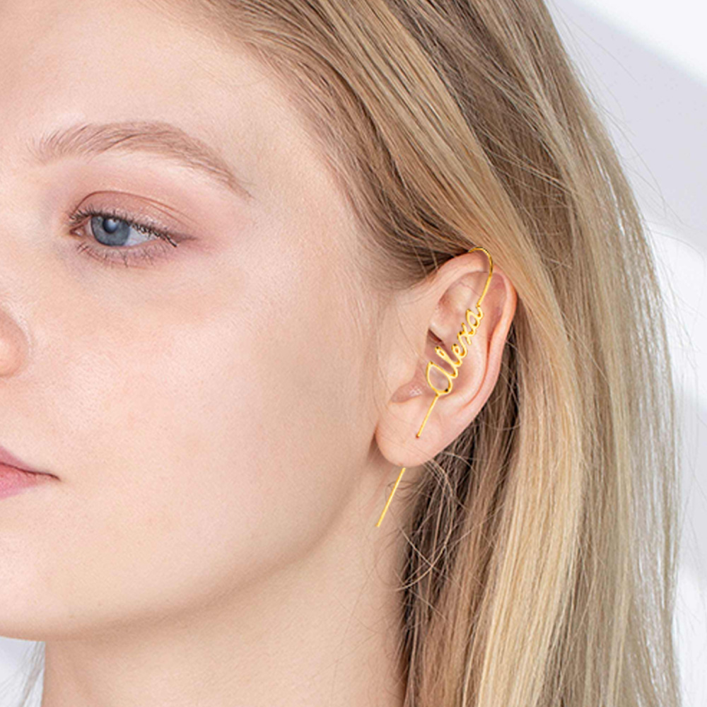 Personalized Ear Wrap Crawler Hook Earrings with Name No Piercing Ear ...