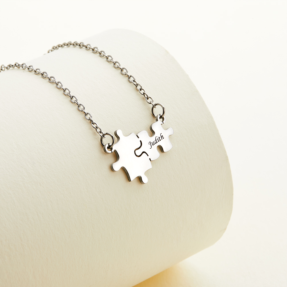 Personalized Kid Mom Matching Puzzles Necklace with Engraved Name ...