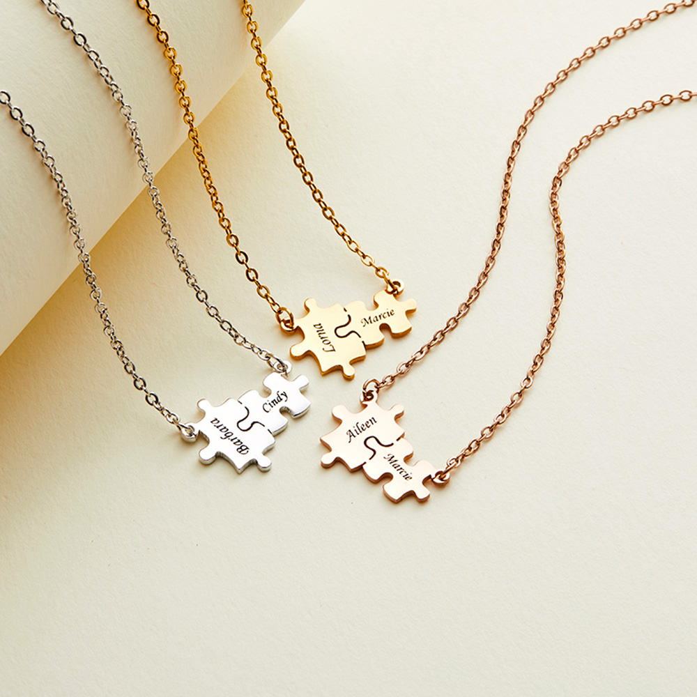 Personalized Kid Mom Matching Puzzles Necklace with Engraved Name ...