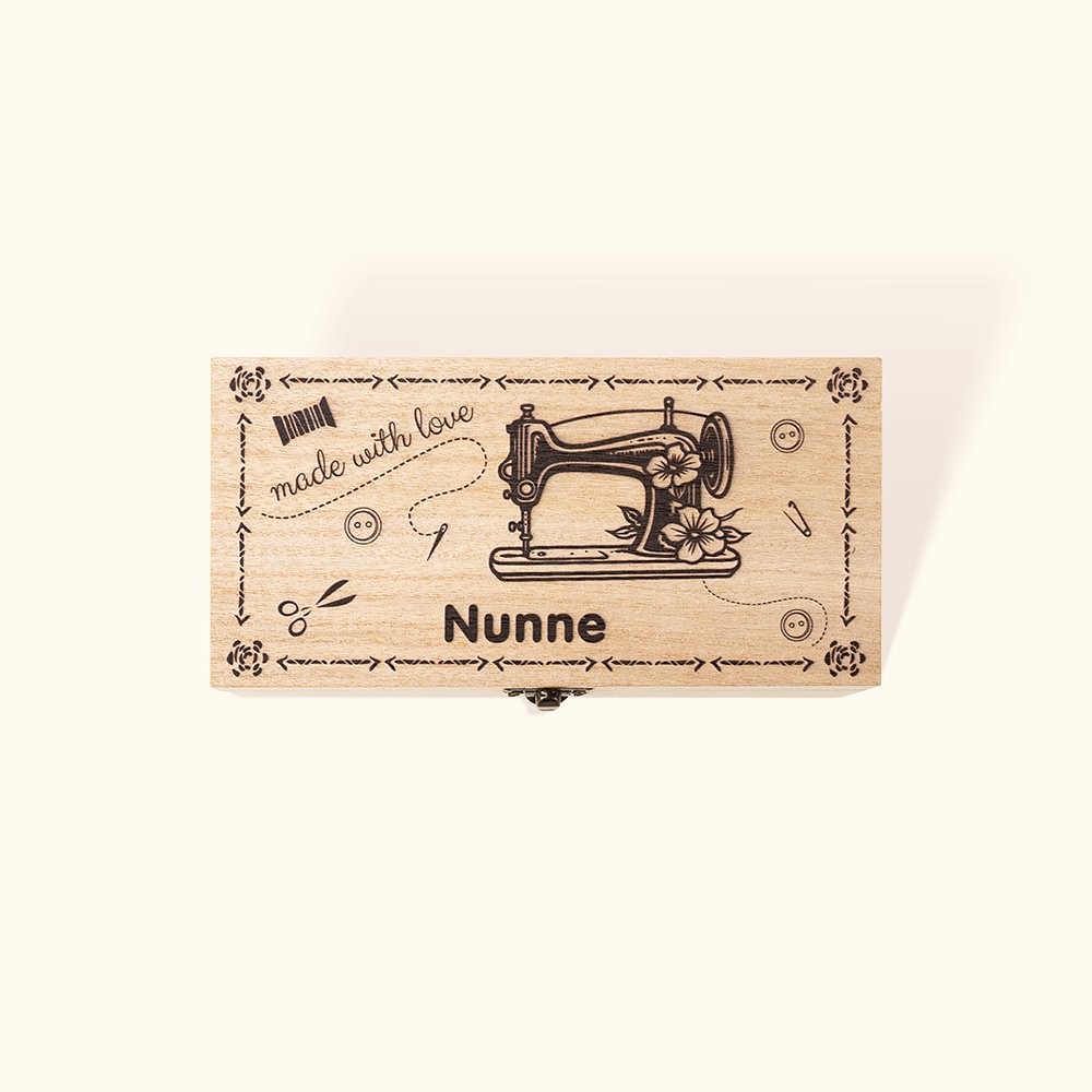 Personalized Made With Love Sewing Machine Pattern Wooden Storage Box ...