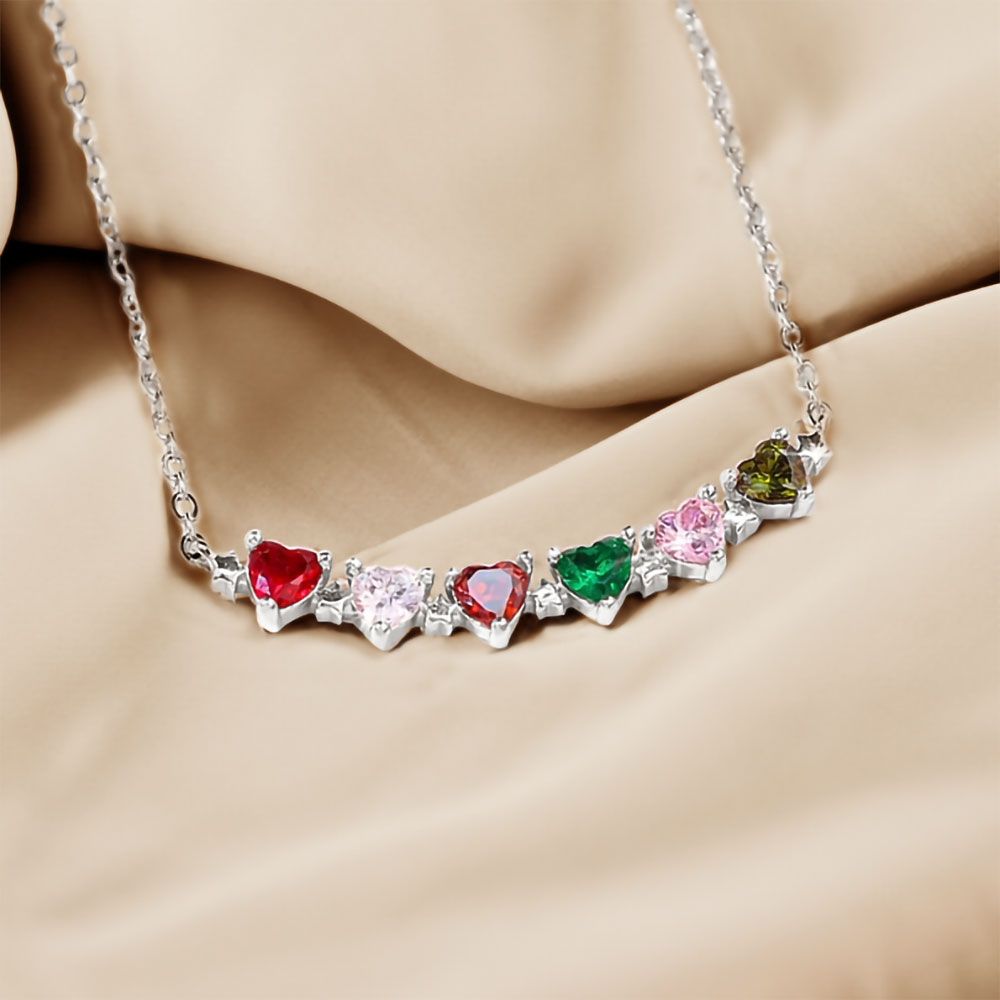 Personalized Simple Star Heart-Shaped 1-6 Birthstone Necklace Mother's ...