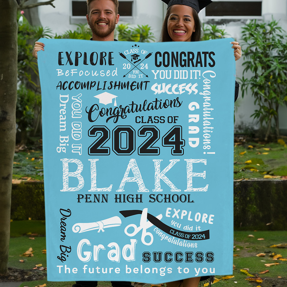 Personalized Graduation Inspiration Multicolor Soft Fleece Name Blanket ...