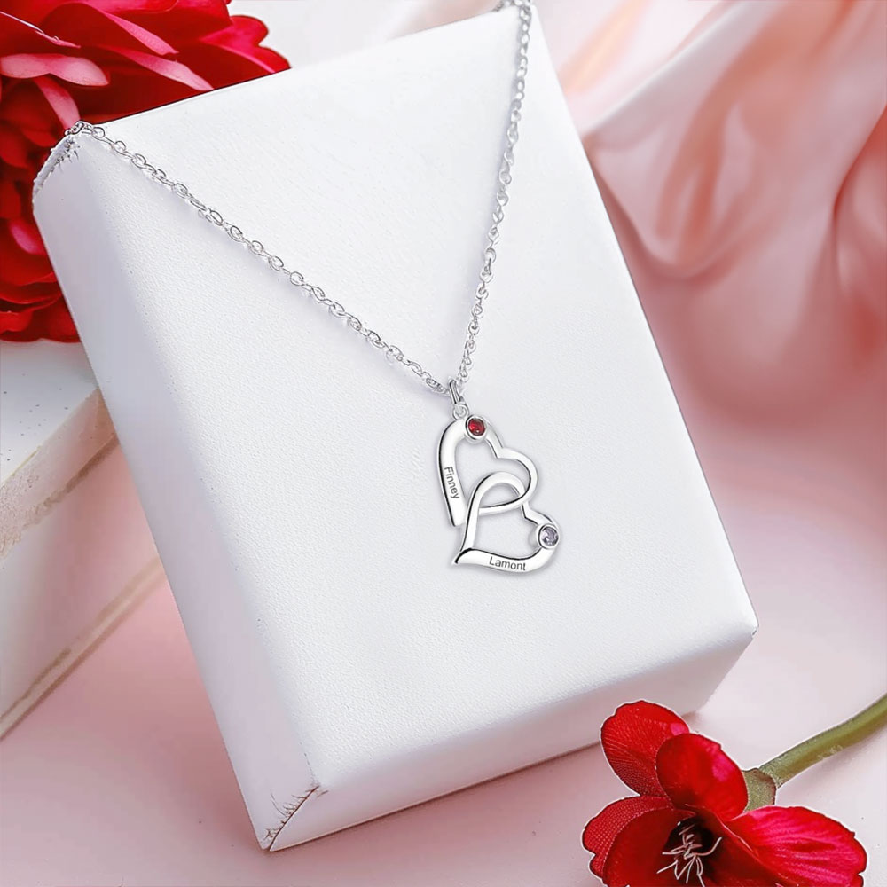 Personalized Engraved Heart Necklace with 1-5 Names and Birthstones ...