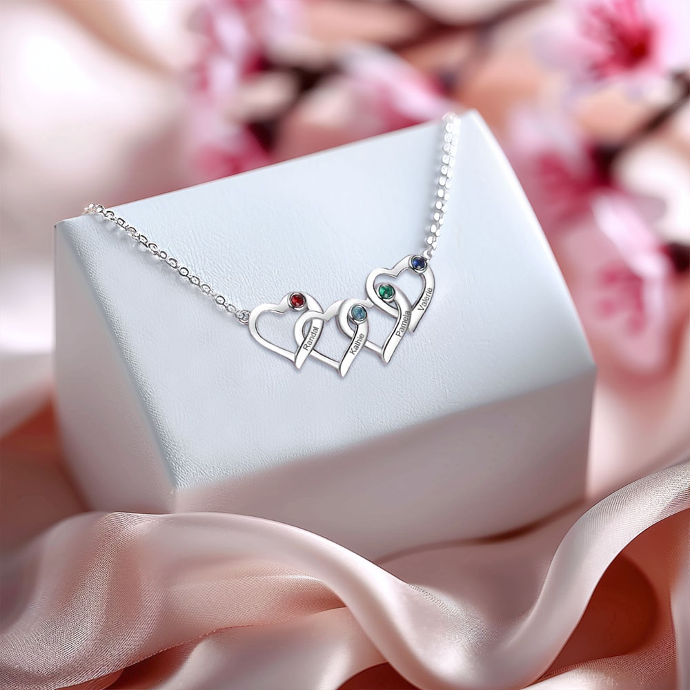Personalized Engraved Heart Necklace with 1-5 Names and Birthstones ...