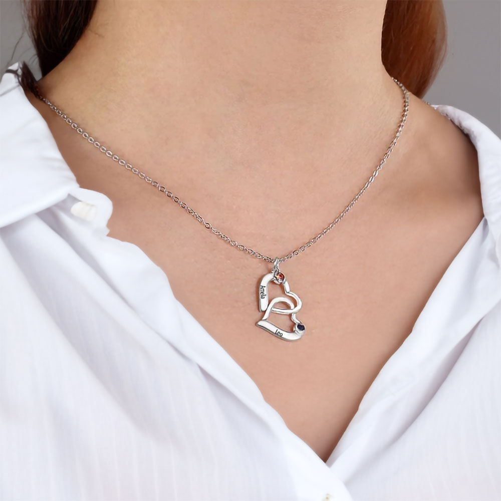 Personalized Engraved Heart Necklace with 1-5 Names and Birthstones ...