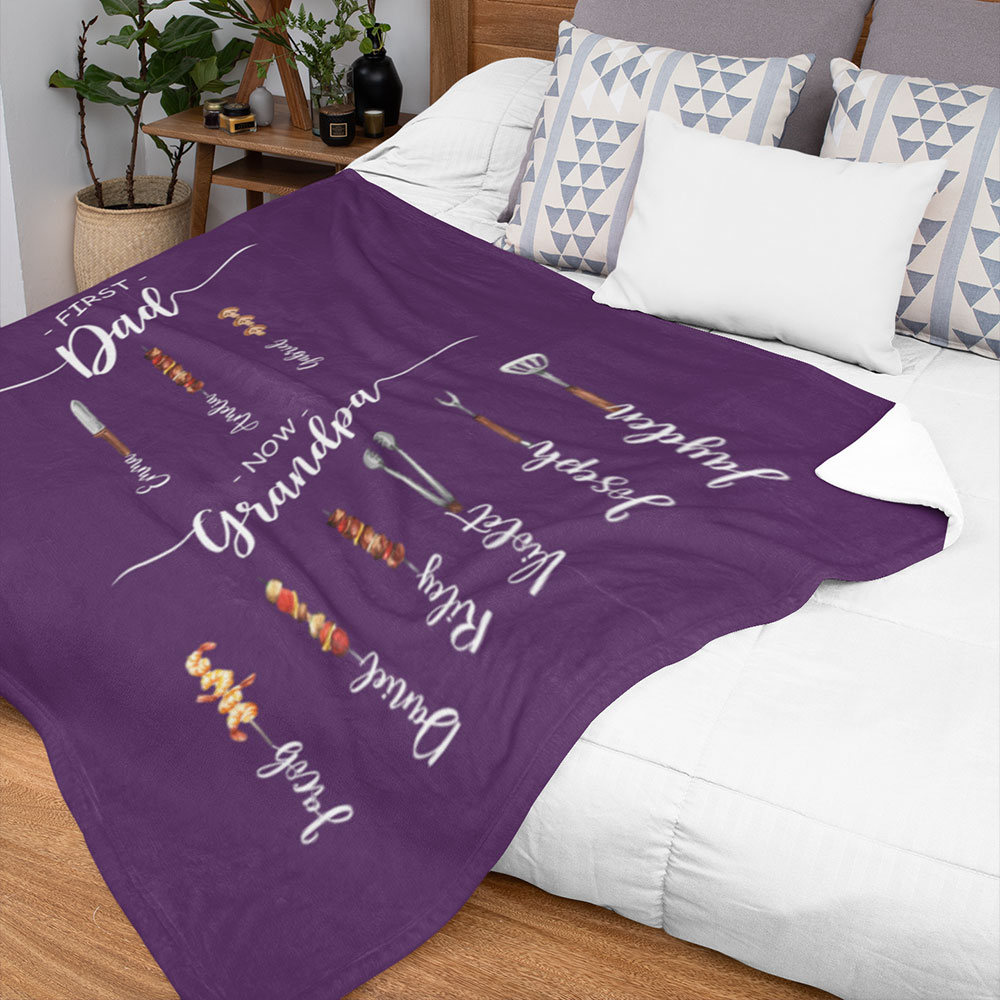 Personalized First Dad Now Grandpa Barbecue Soft Blanket with Names ...