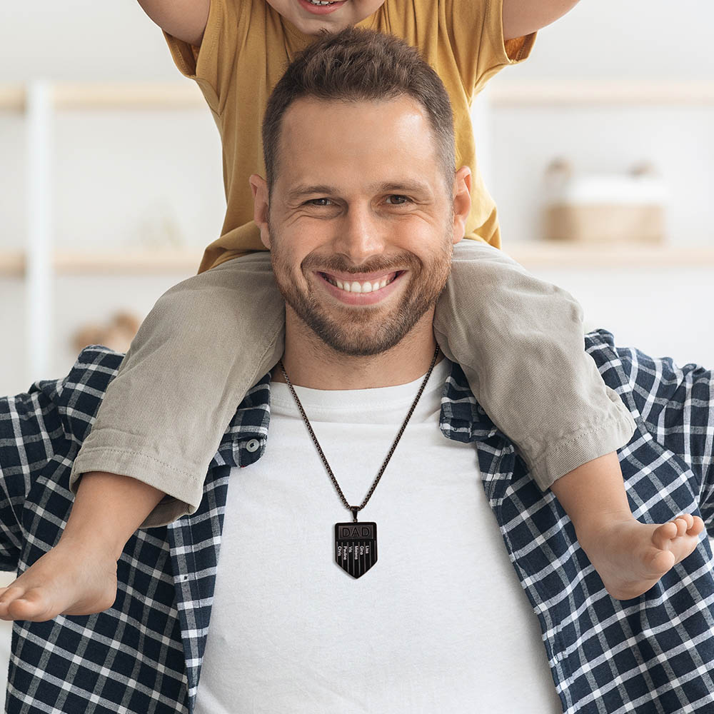 Personalized Shield Shape Dad Necklace with Engraved 1-7 Kid Names ...