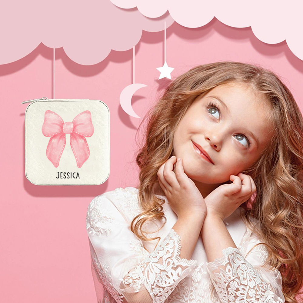 Personalized Cute Pink Coquette Bow PU Leather Jewelry Box with Name ...