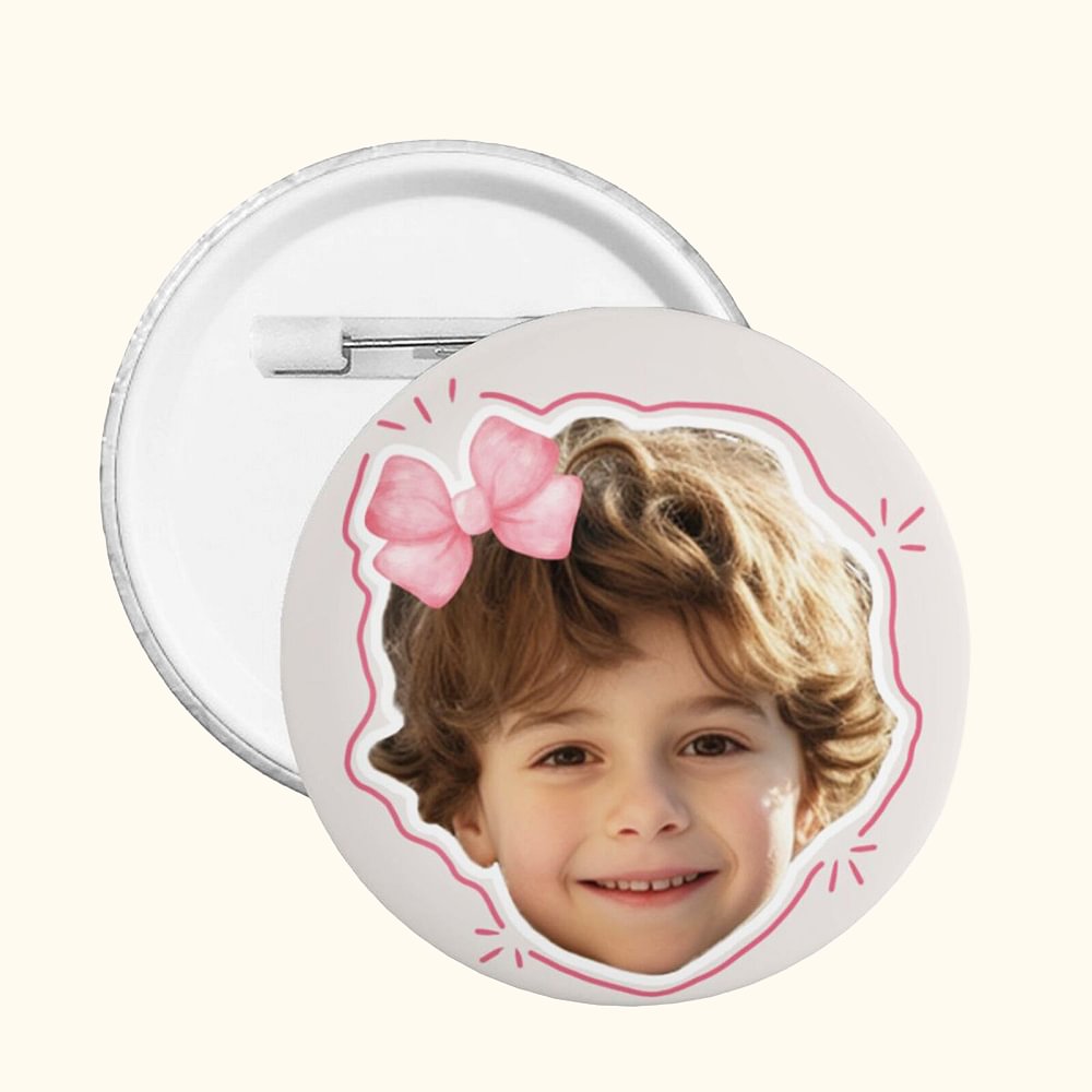 Personalisierte Foto-Button-Abzeichen mit rosa kokette Schleife Satz ...