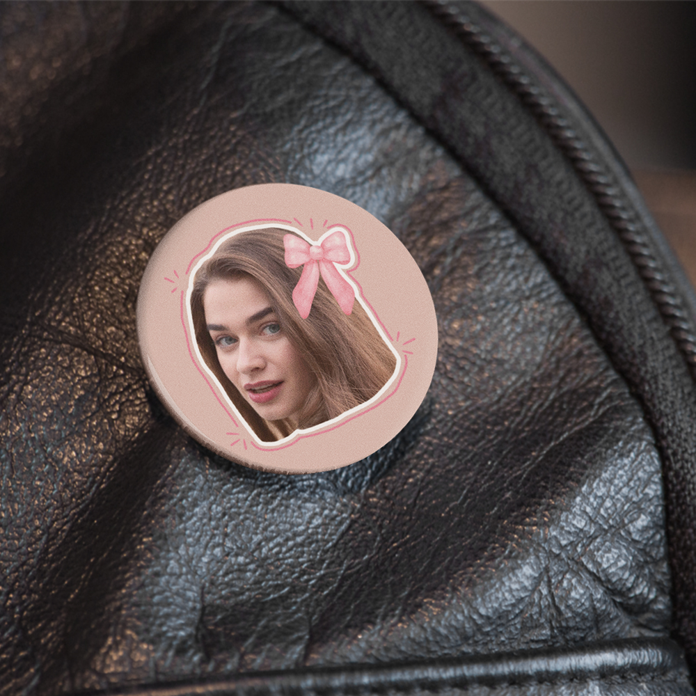 Personalized Photo Button Badge with Pink Coquette Bow Set of 5 ...