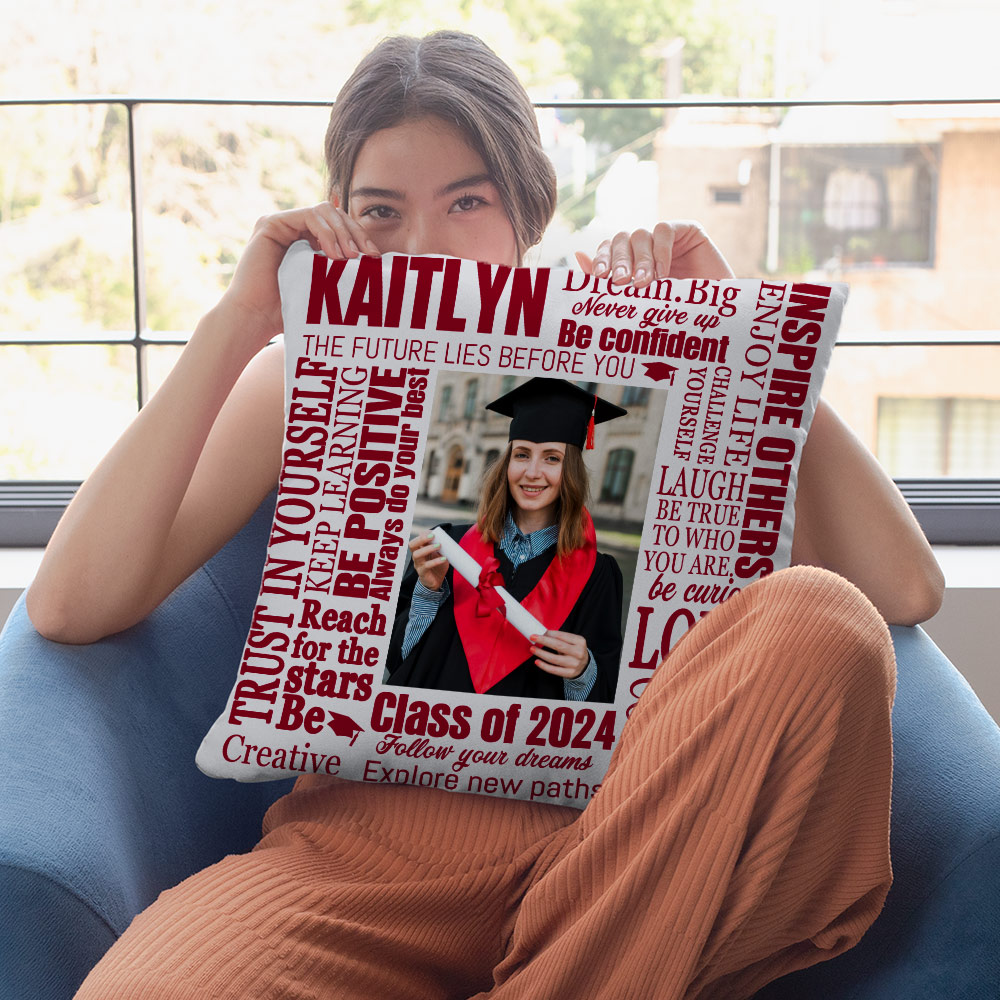 Personalized Multicolor Inspirational Graduation Photo Throw Pillow ...