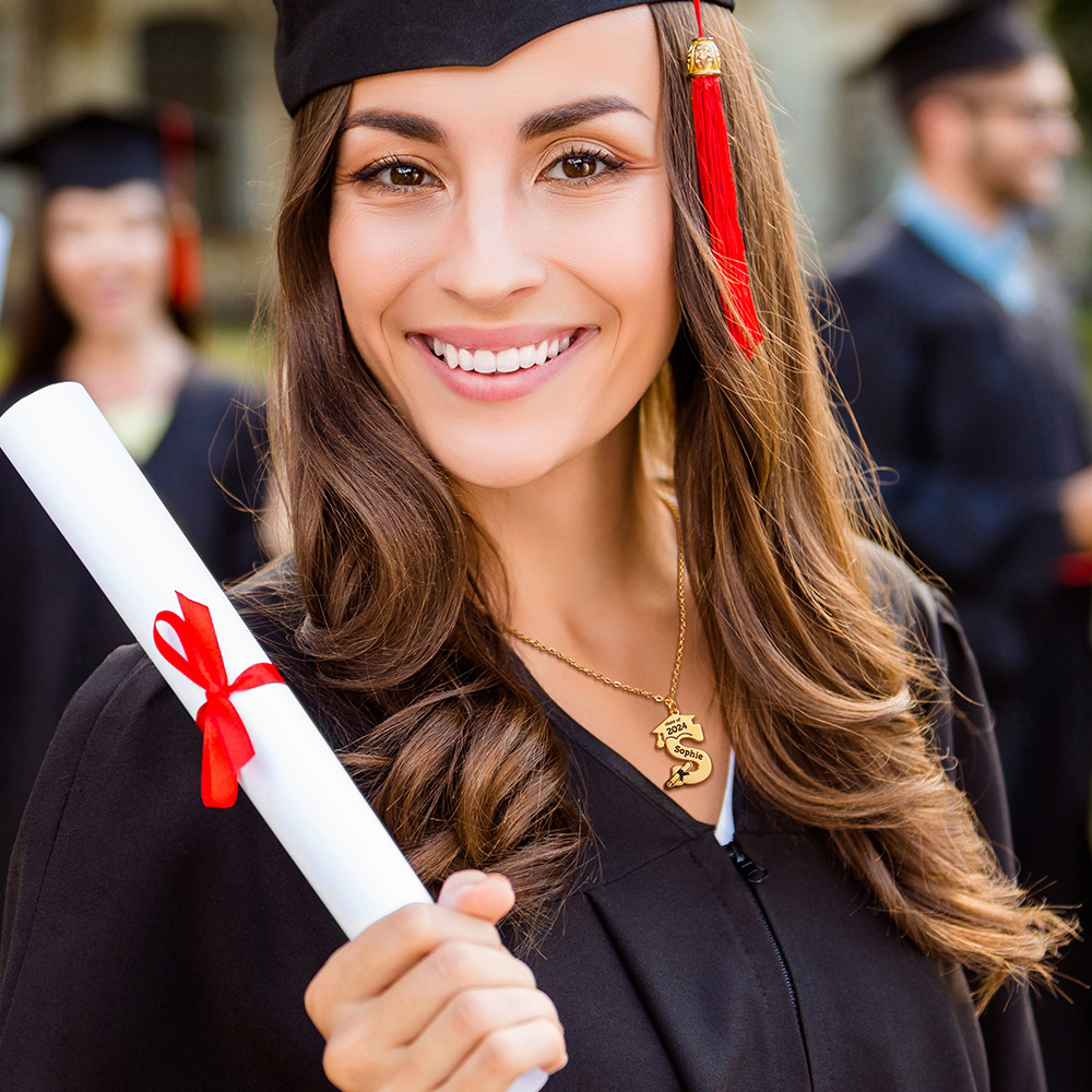 Personalized Letter Initial Bachelor Hat Diploma Necklace Keychain with ...