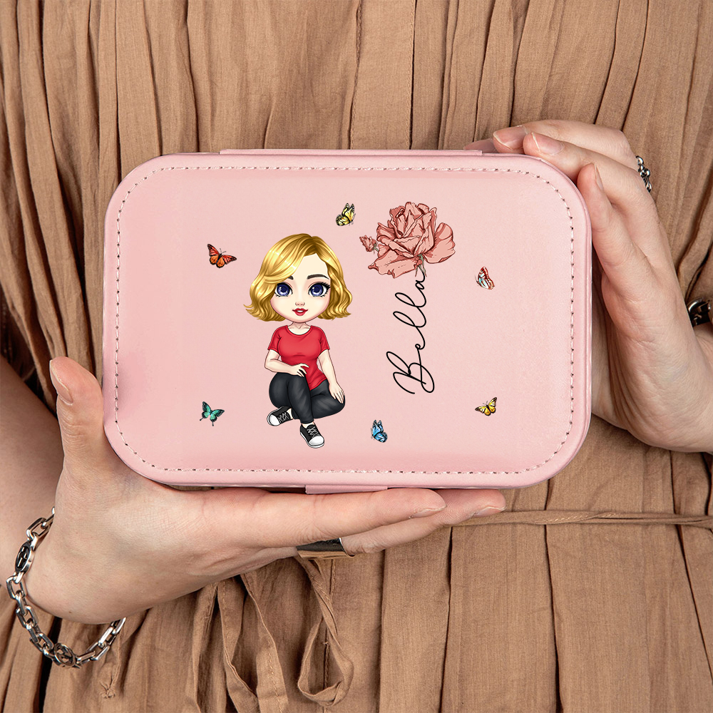 Personalized Rectangular Jewelry Box with Birth Flower Chibi Girl ...