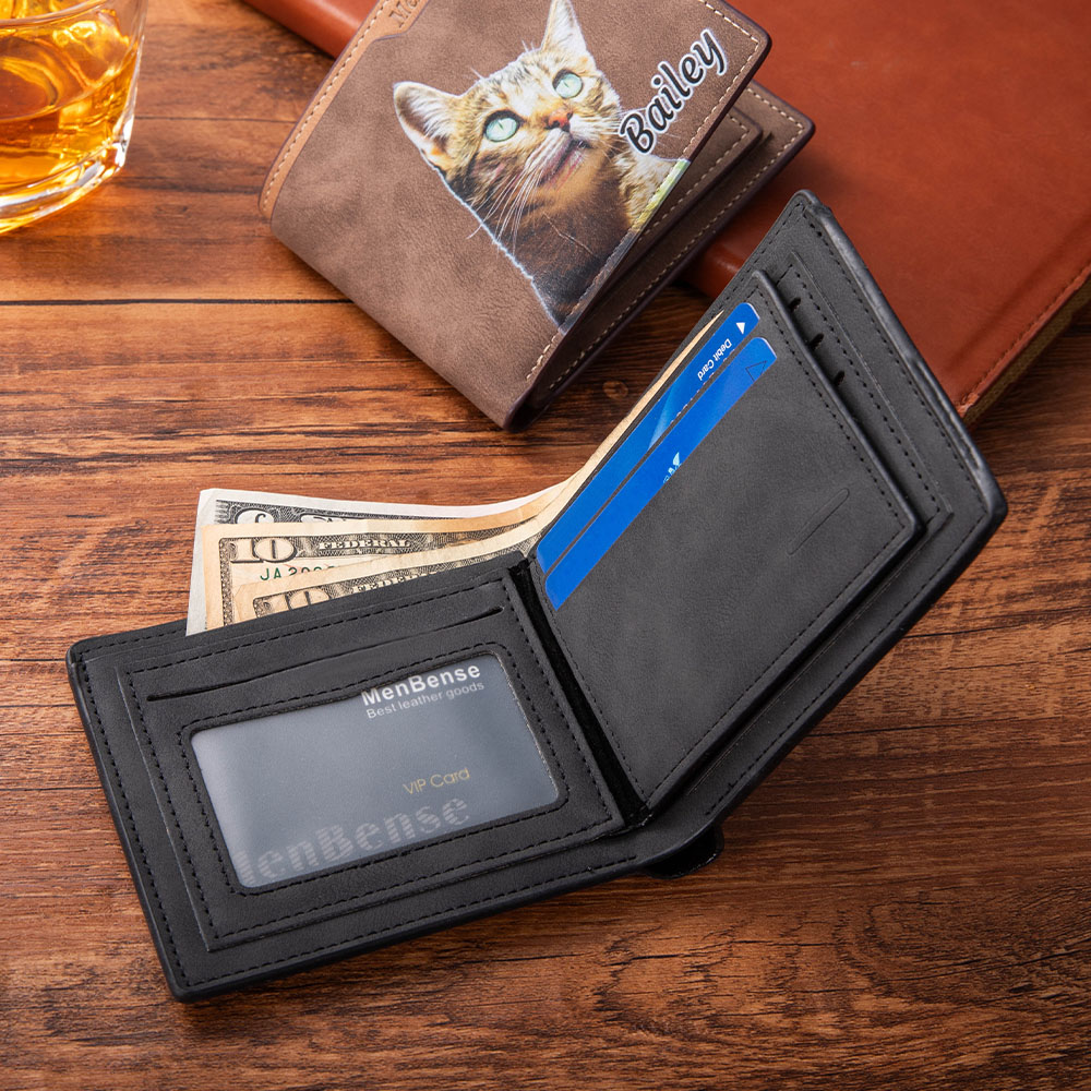 Personalized Pet Portrait Oil Painting Style Men's Leather Wallet with ...