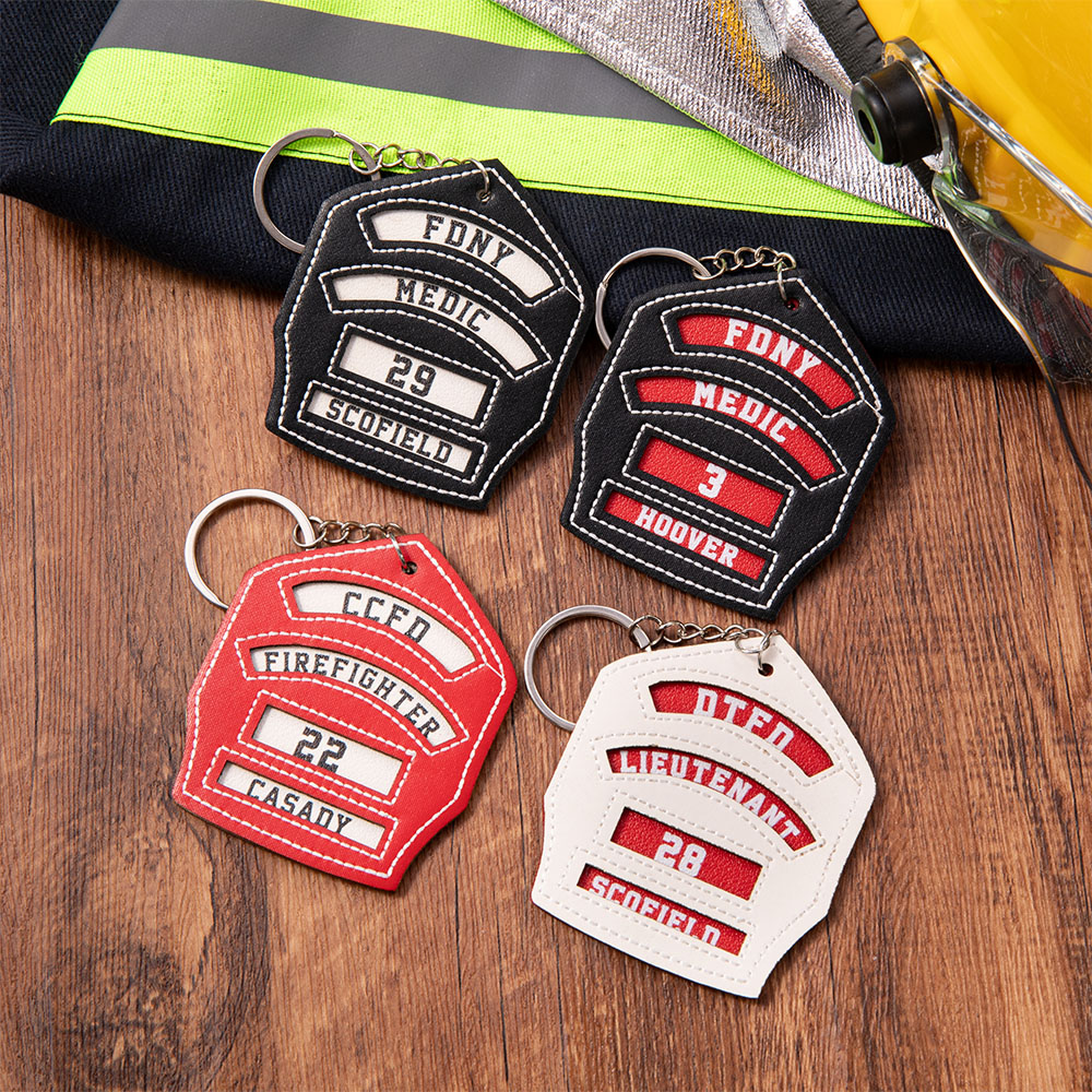 Personalized Leather Firefighter Helmet Shield Keychain with Department ...