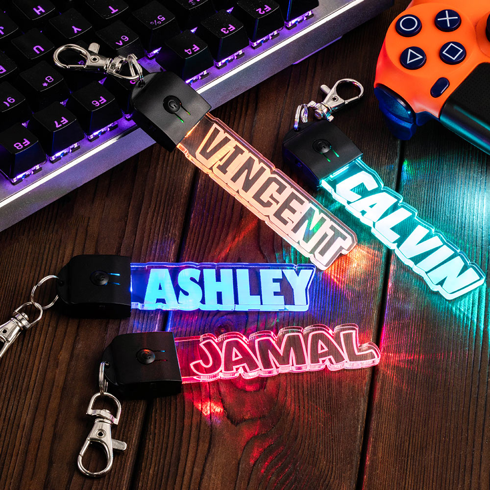 Personalized LED Light Up Acrylic Keychain Bag Tag with Name and 7 ...