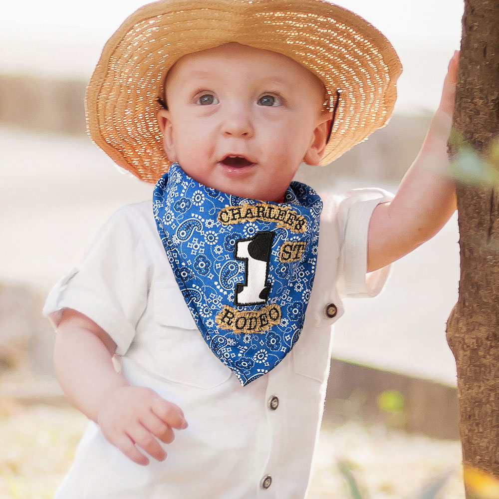 Personalized 1st Birthday Rodeo Cowboy Baby Burlap Bandana Bib with ...