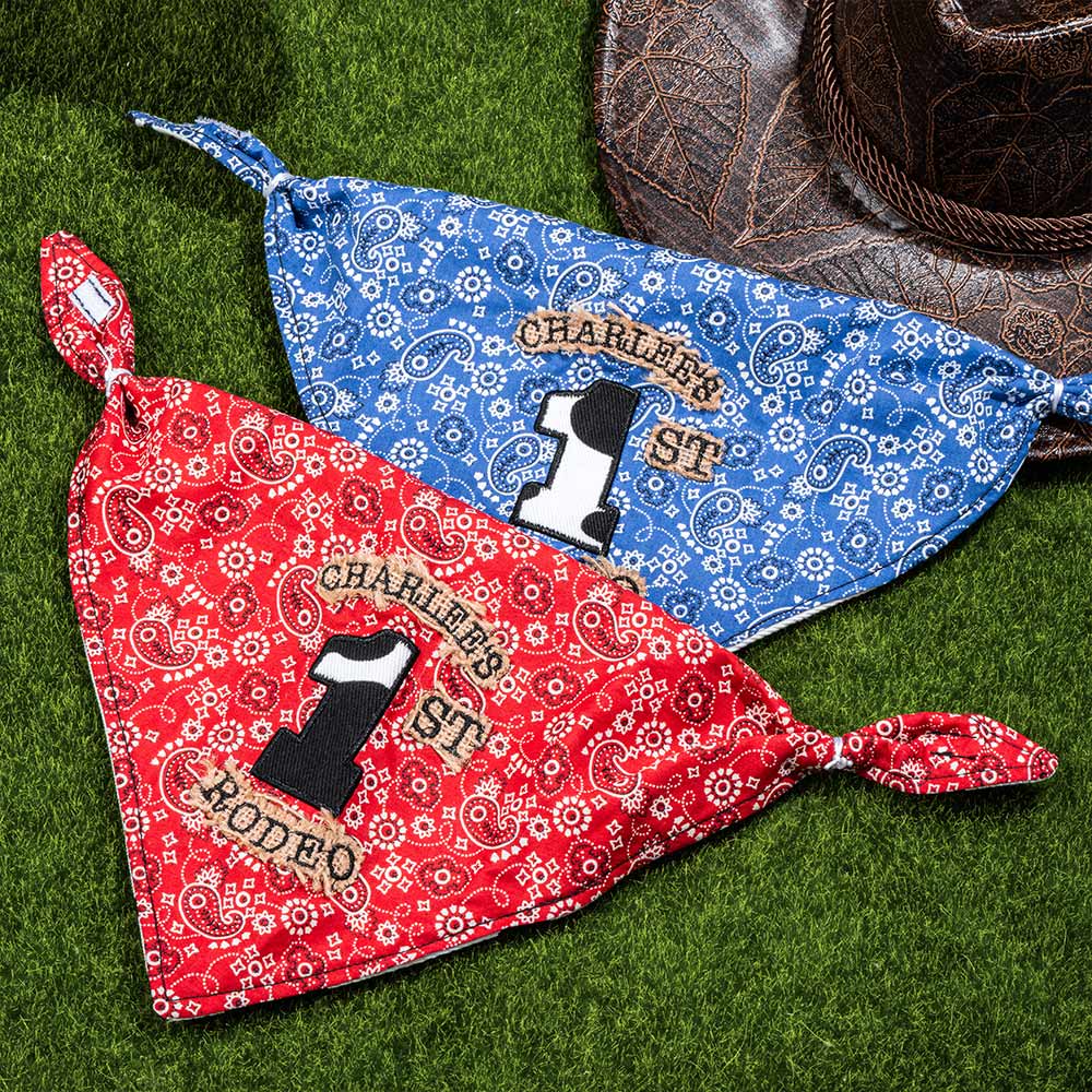Personalized 1st Birthday Rodeo Cowboy Baby Burlap Bandana Bib with ...