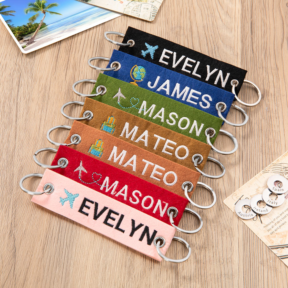 Personalized Embroidered Name Travel Felt Keychain with Engraved Text ...