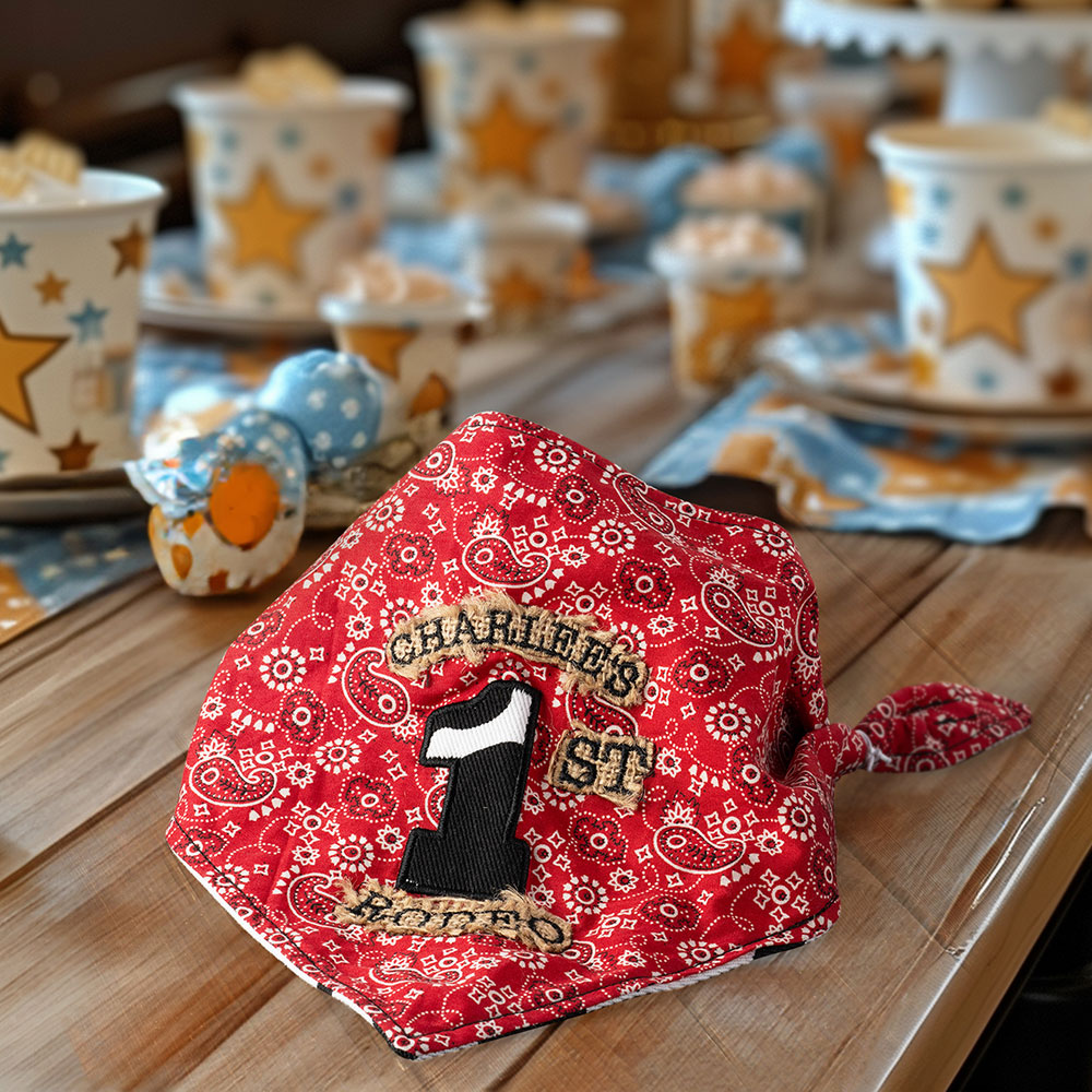 Personalized 1st Birthday Rodeo Cowboy Baby Burlap Bandana Bib with ...