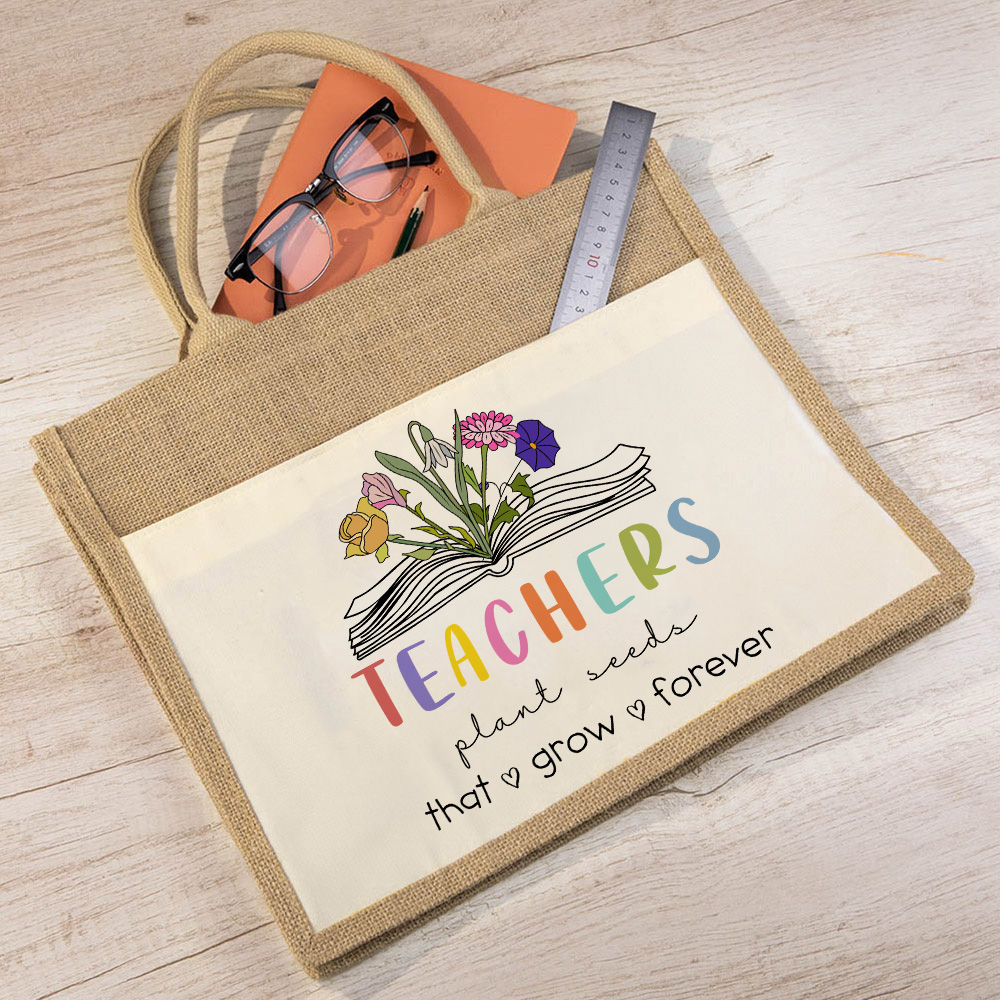 Personalized Teachers Plant Seeds 1-6 Birth Flowers Jute Bag Teacher's ...