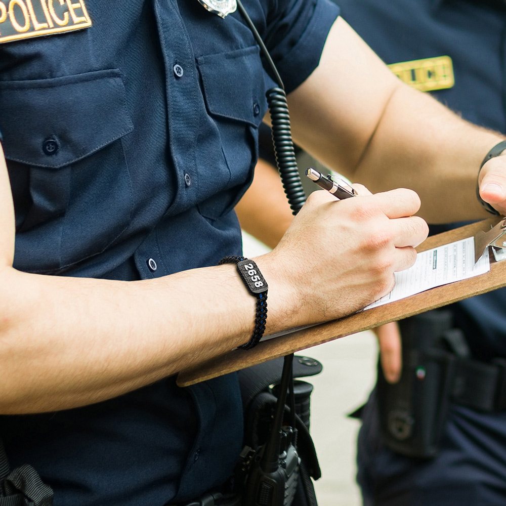 Personalized Thin Blue Line Adjustable Braided Bracelet with 3D ...