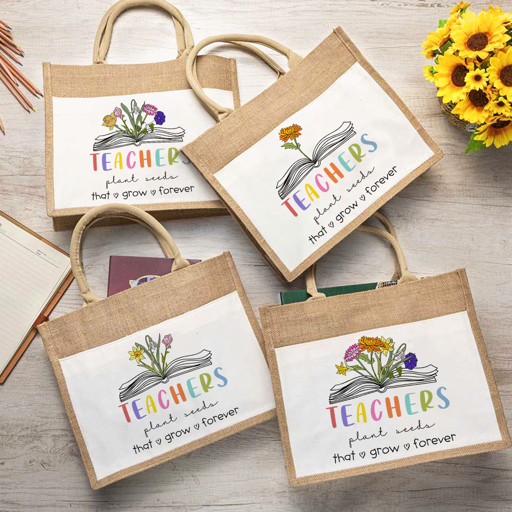 Personalized Teachers Plant Seeds 1-6 Birth Flowers Jute Bag Teacher's ...