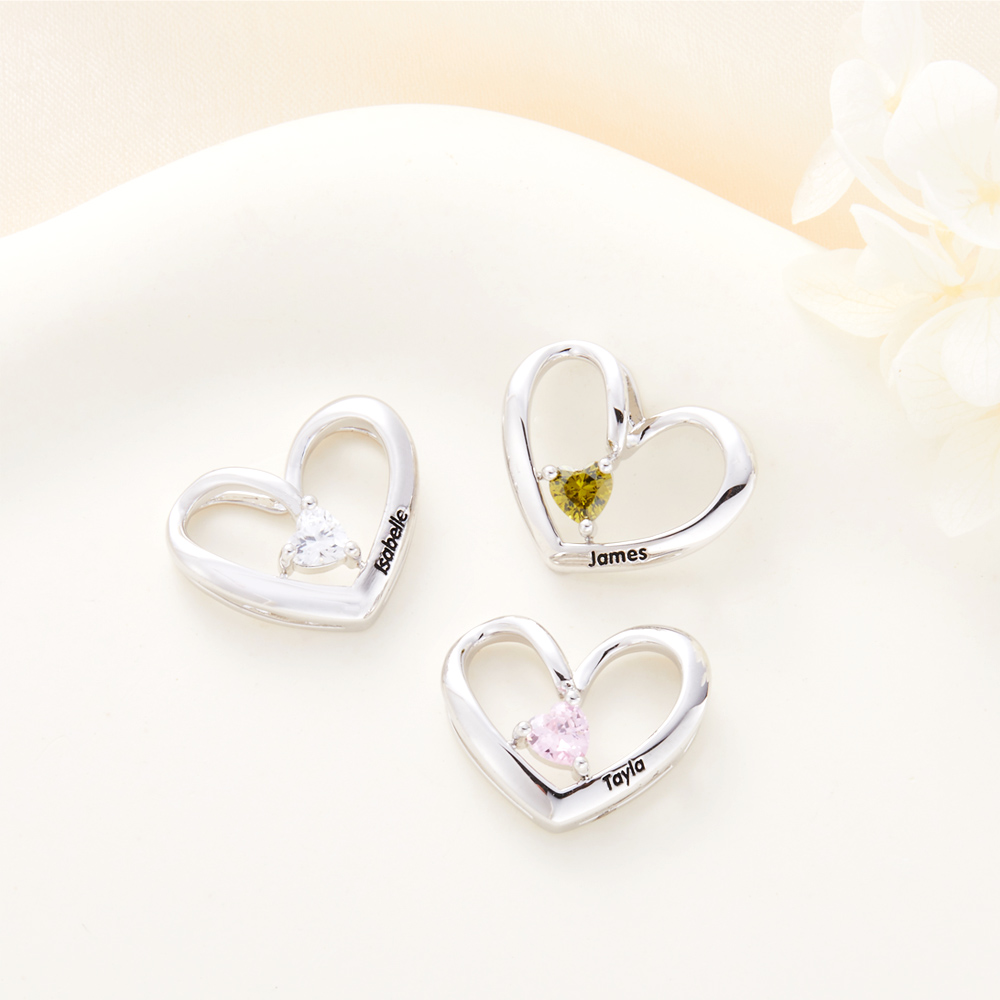 Personalized 1-12 Heart Shape Charms Family Bangle with Engraved Names ...