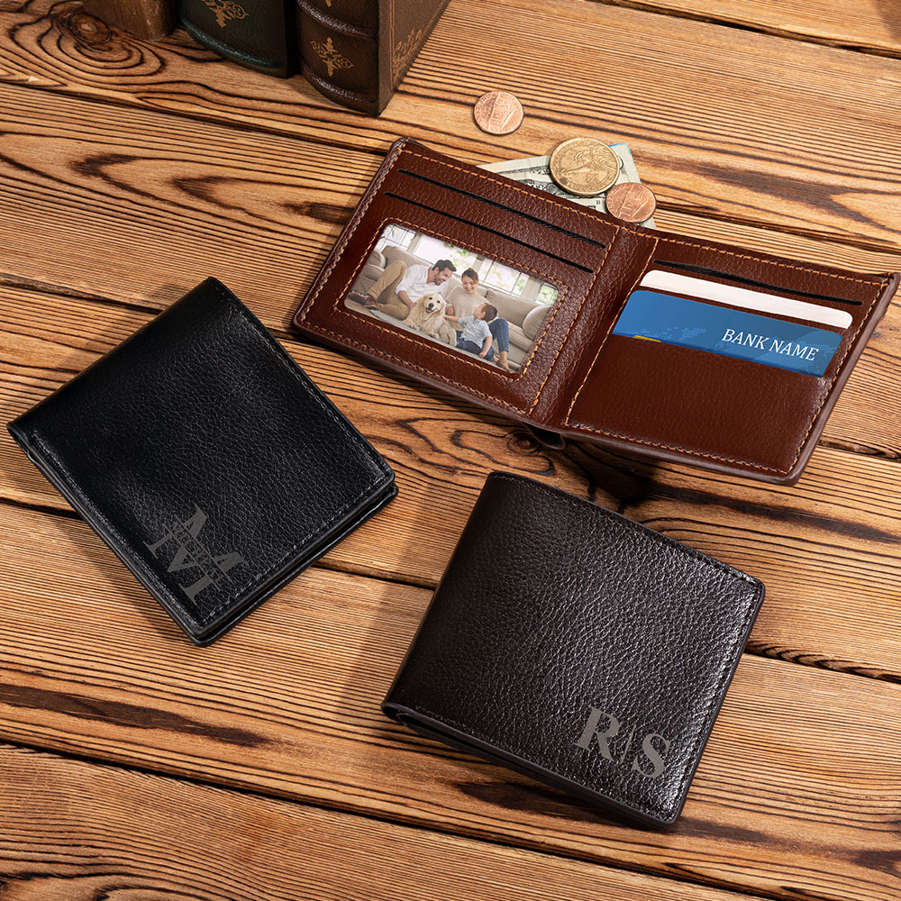 Personalized Men's Foldable Leather Wallet with Engraved Initials and ...