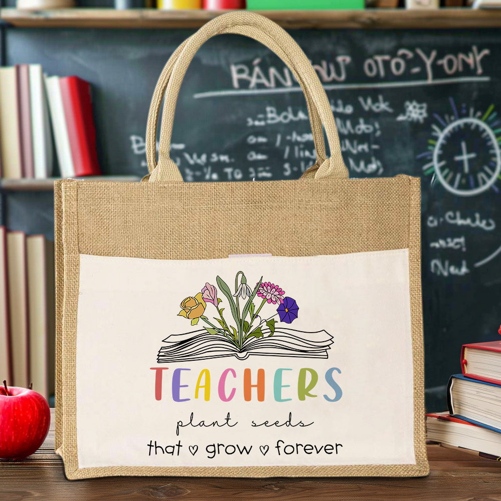 Personalized Teachers Plant Seeds 1-6 Birth Flowers Jute Bag Teacher's ...